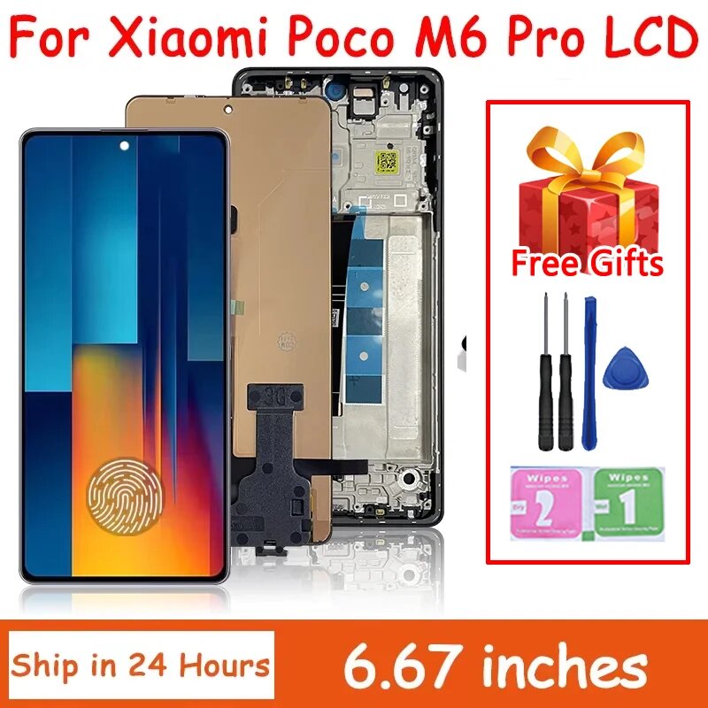 6,67-дюймовый AMOLED-экран для Poco M6 Pro, замена дисплея для Xiaomi Poco M6 Pro Ori Black Frame