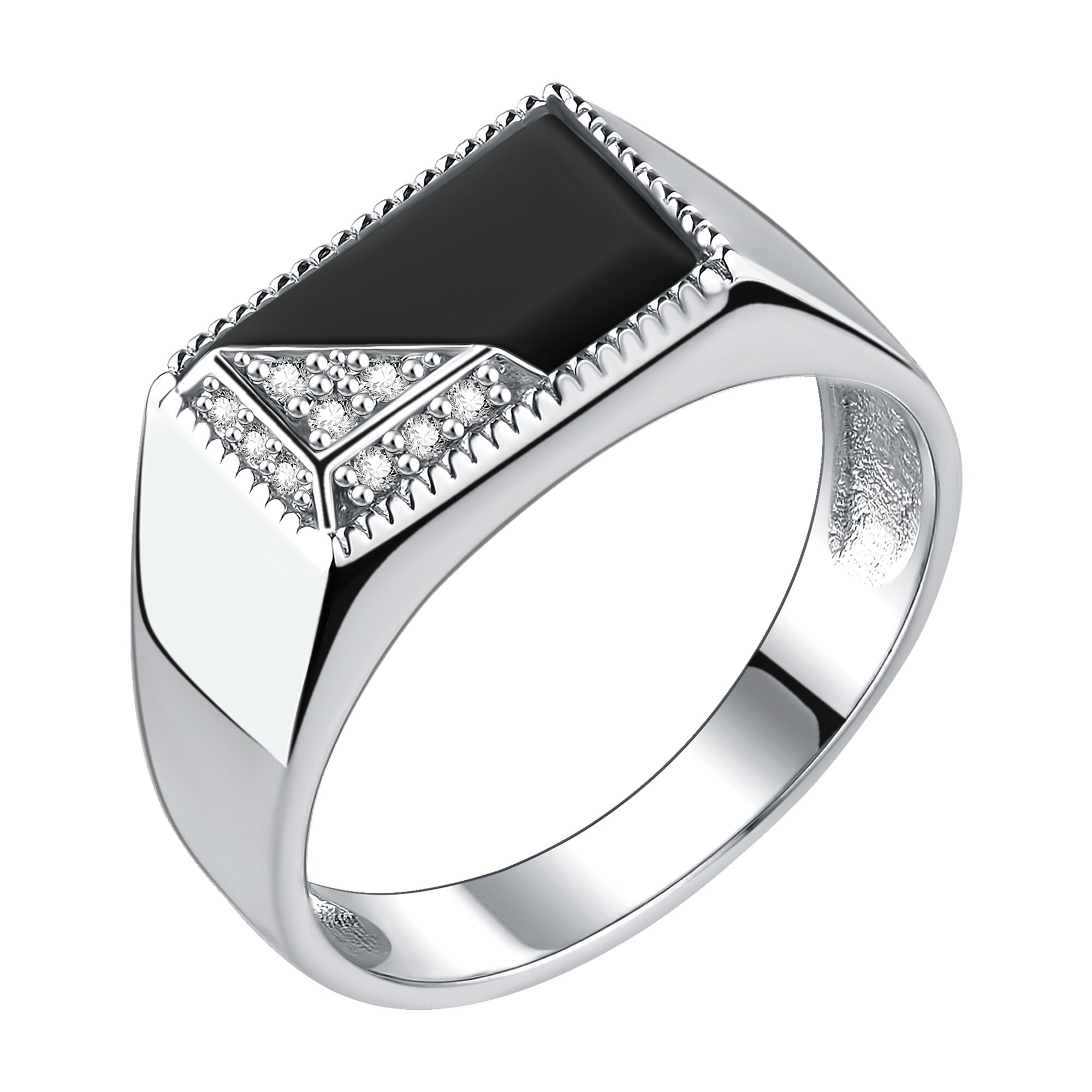 Кольцо, серебро, 925 проба, родирование, агат, фианит