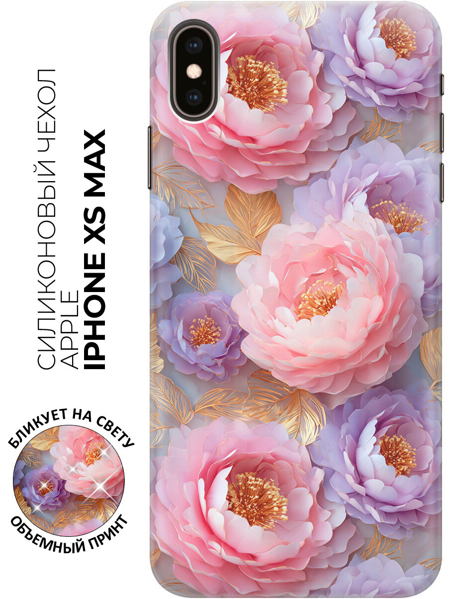 Силиконовый чехол на Apple iPhone XS Max с принтом "Пионовая симфония"