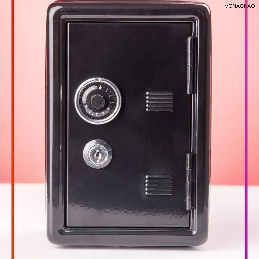 Копилка сейф для денег с замком и ключами металлическая, черная, металл, для детей