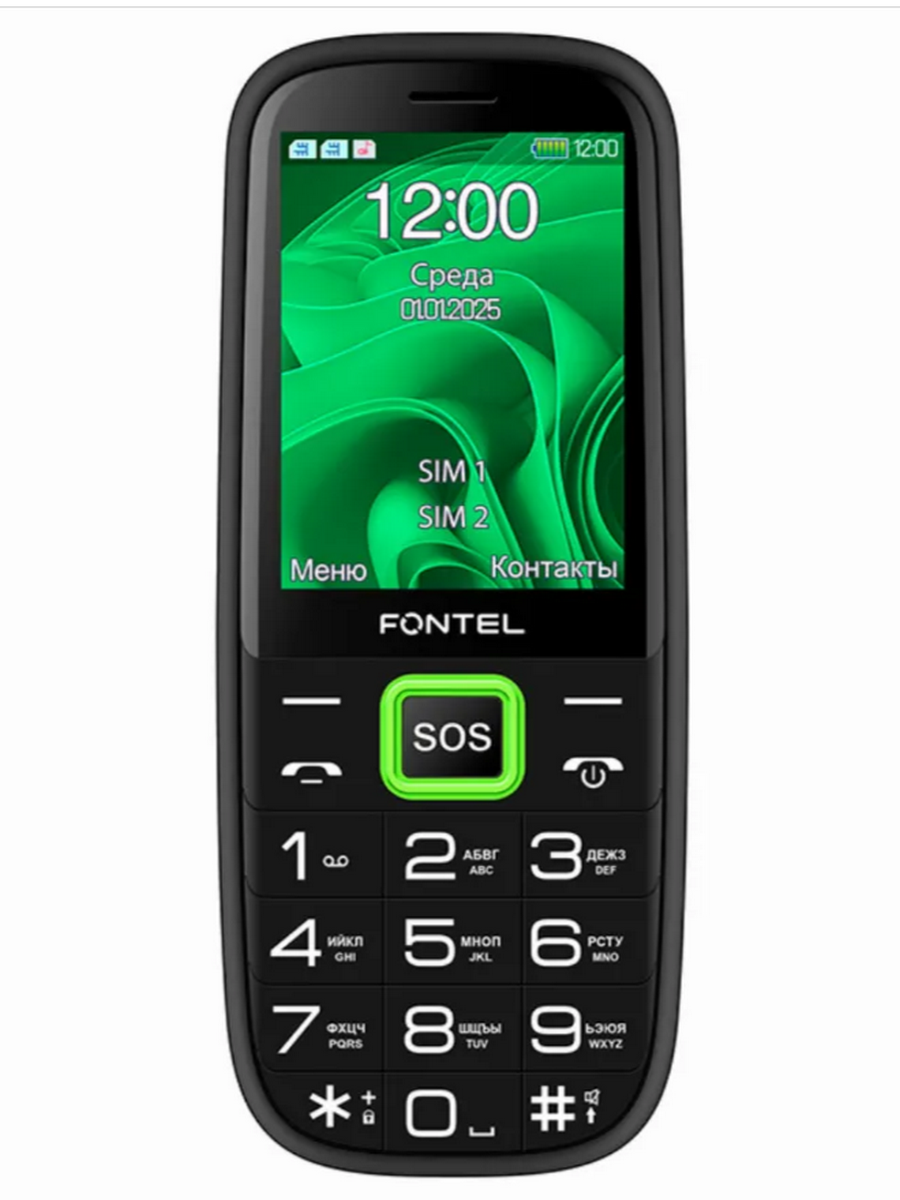 Мобильный телефон Fontel SP280 Черно-зеленый 2.8″ TFT 2G 2500 mAh RU