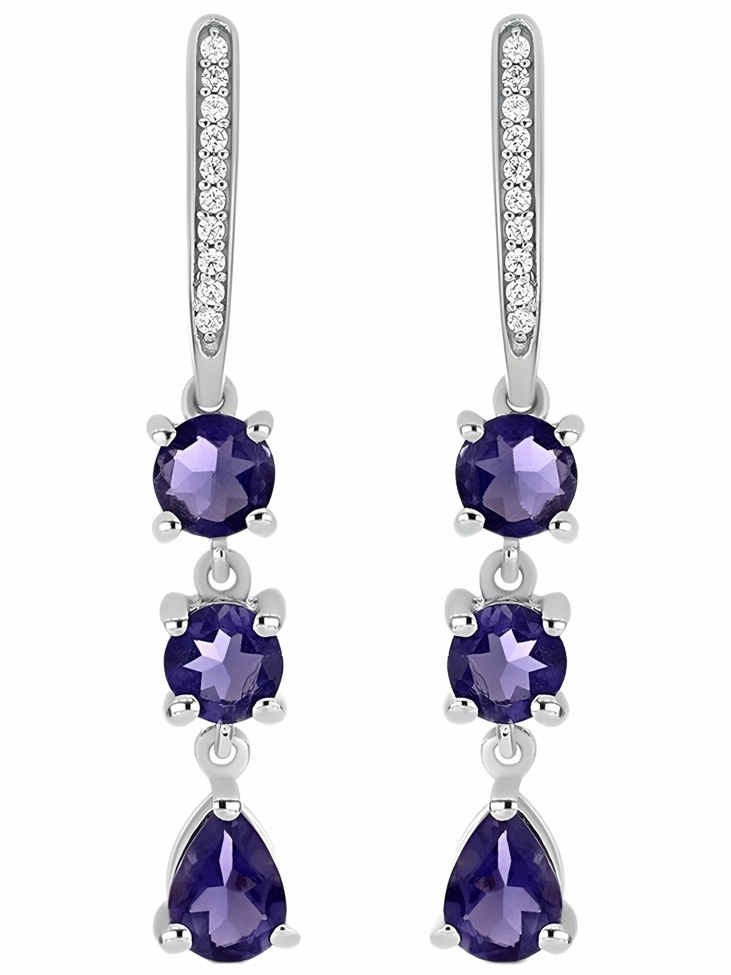 Серьги, серебро, 925 проба, родирование, иолит