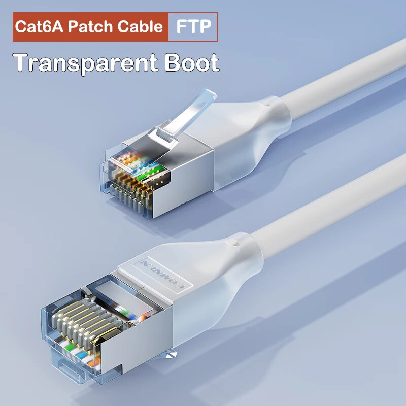 Патч-корд Cat6a FTP, 15 см, прозрачный разъем