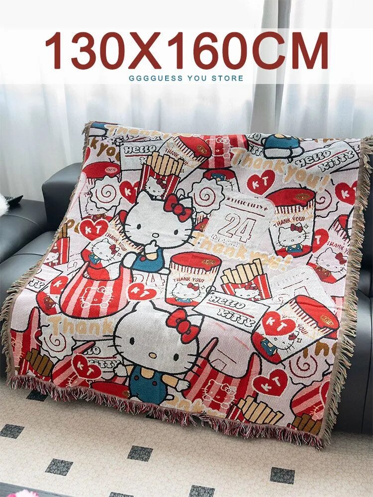 Плед для пикника Hello Kitty, вязаный, Полиэстер, Хлопок, 160x130 см