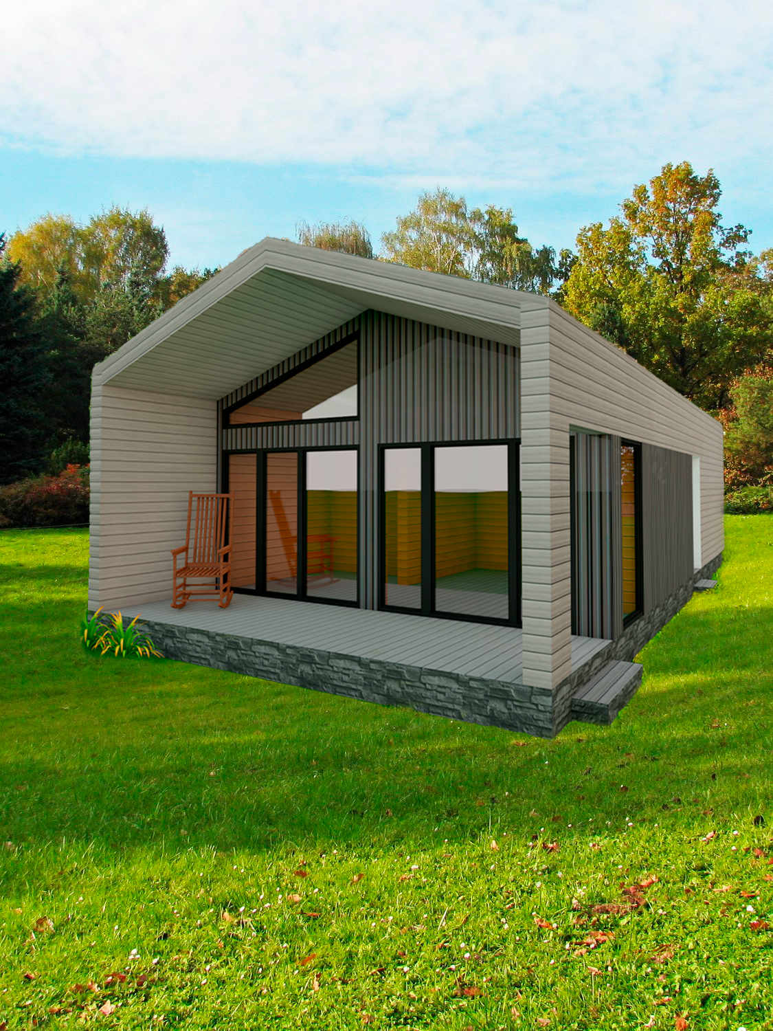 Проект одноэтажного каркасного дома с сауной и террасой 13,15х6,0 м