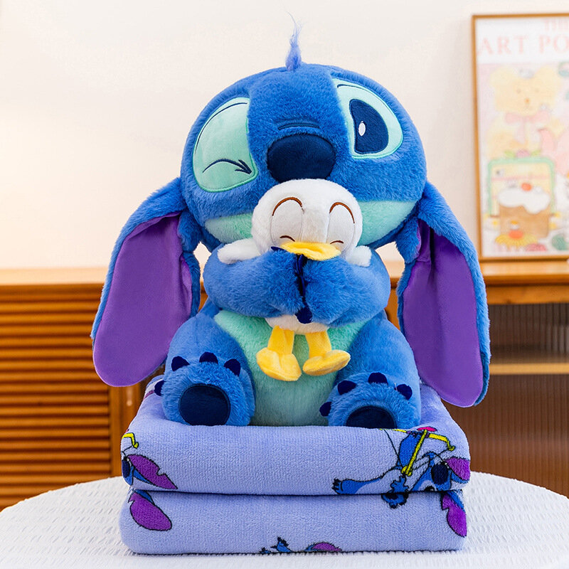 Мягкая игрушка-плед Стич (Stitch) в голубом цвете，Мягкая игрушка Лило и Стич MINISO, Декоративная подушка + плед 1,6 м * 1 м