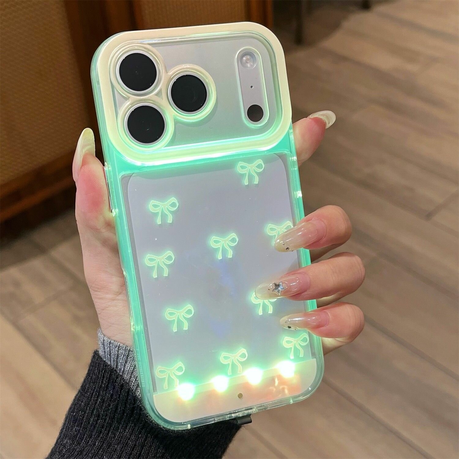 Чехол-бантик со светящейся светодиодной вспышкой для iPhone 17, 16, 15, 14, 13, 12 Pro Max чехол с бантом и подсветкой для смартфона светящийся чехол с LED вспышкой чехол для телефона с бантиком