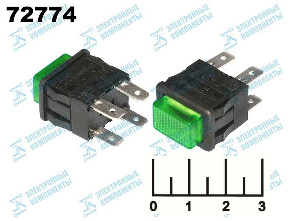 Кнопка PBS-Q/Q зеленая с фиксацией 4 контакта SC-7097 (подсветка12V)