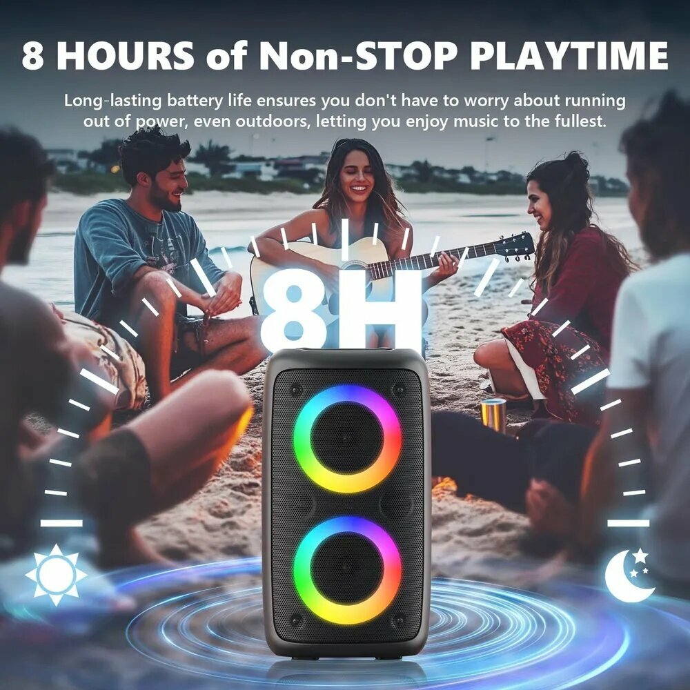 Колонка блютуз H-MC1231 40 Вт портативная беспроводная Bluetooth TWS, FM радио, USB, Micro SD MP3, LED дисплей, RGB Flame подсветка, Эквалайзер, подключение микрофона