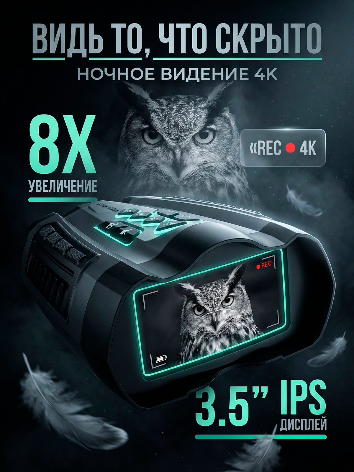 Прибор ночного видения, бинокль, пнв INSKAM 4K UHD , 4D дисплей