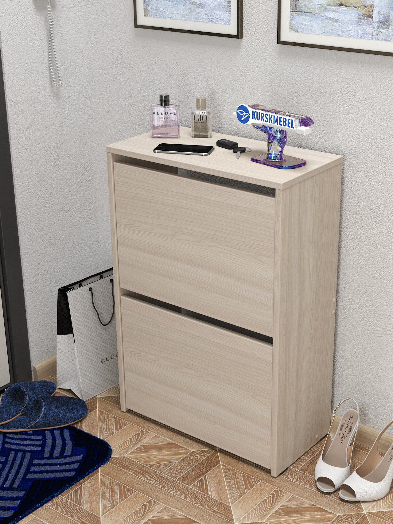 Тумба для обуви №14, обувница (ясень шимо светлый), Курскмебель