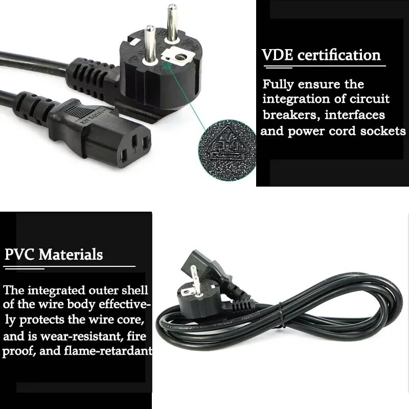 Кабель питания евро вилка 1м/1.5м/3м/5м/10м медный 5M, EU VDE 3x2.5mm2