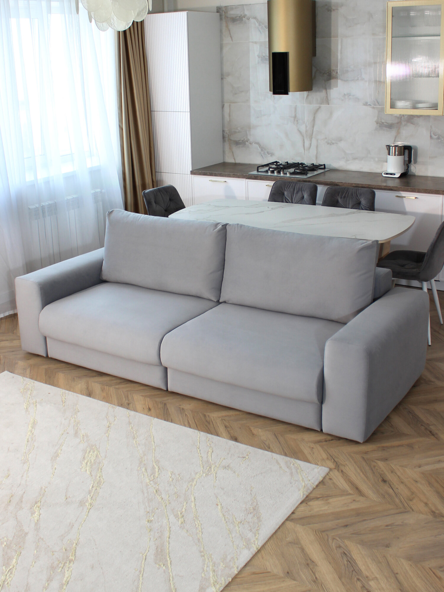 Диван-кровать Лофт светло-серый, механизм Еврокнижка, Независимый Пружинный Блок 250х109х65 см