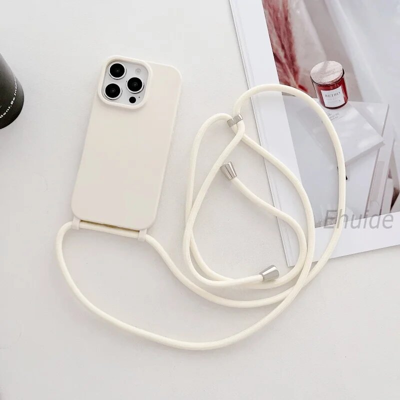 Простой чехол со шнурком для iPhone 17, 16, Pro Max 11, 12, 13, Белый, white, for iPhone17 Pro Max