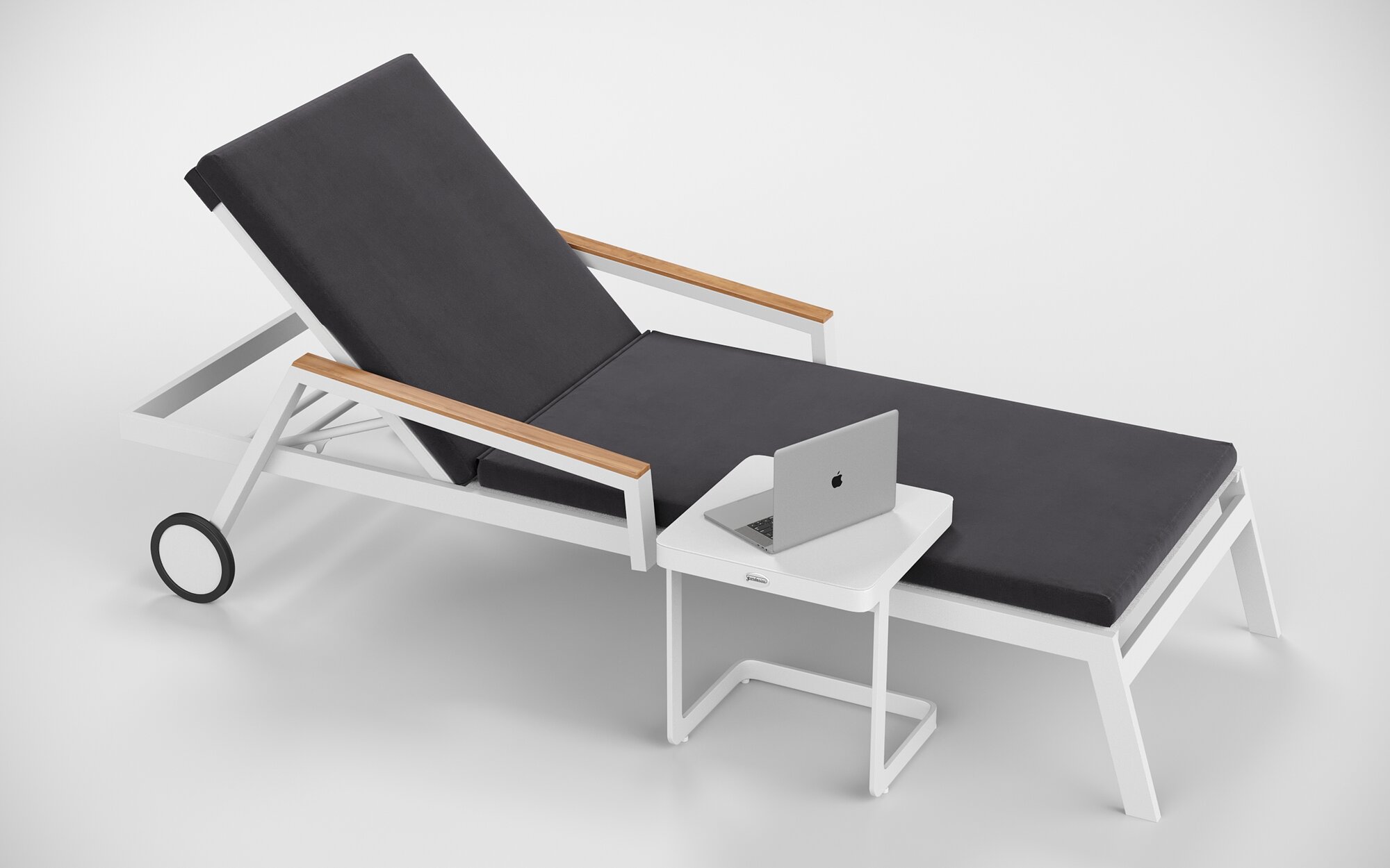 Шезлонг Gardenini "PatioSogno", с подушкой, с колёсами, белый