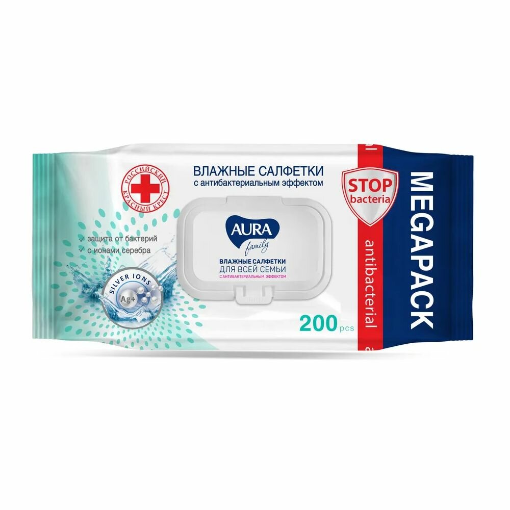 Влажные салфетки AURA Ultra Comfort 200 шт с антибактериальным эффектом