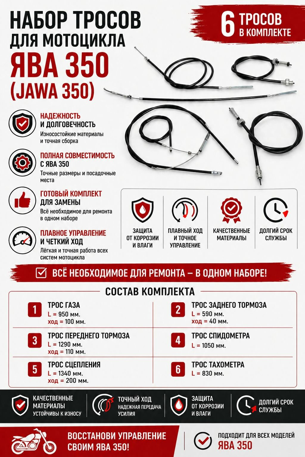 Набор тросов Ява 350/Jawa 350