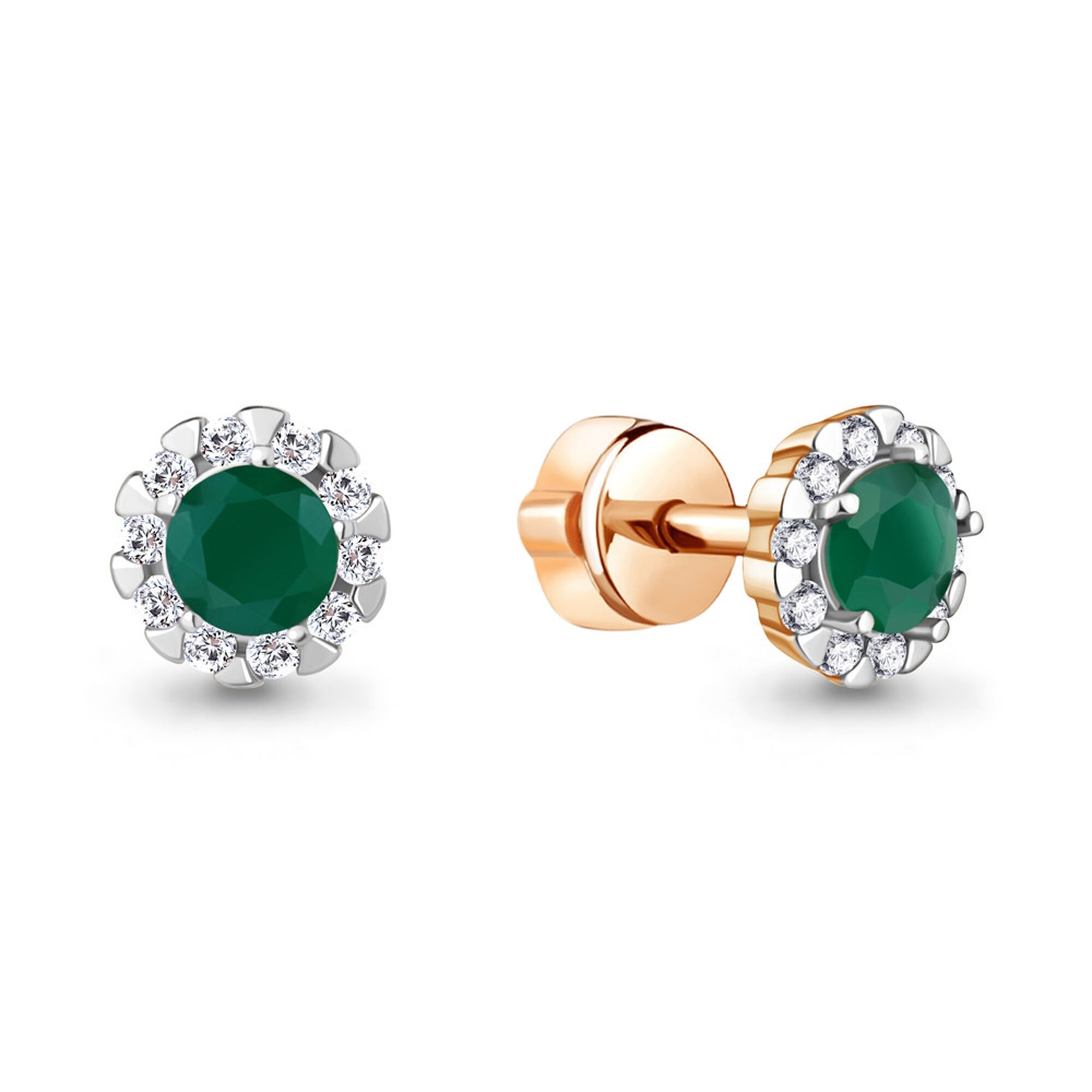 Серьги, красное золото, 585 проба, фианит, агат