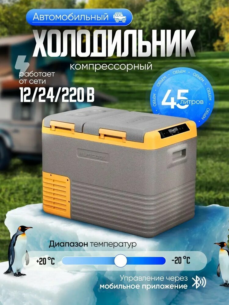 Холодильник автомобильный компрессорный 12/24/220 Alpicool объемом 45 л.
