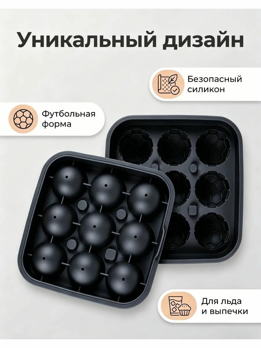 Форма для льда "Футбольный мяч", силикон, герметичная крышка, многоцелевое использование