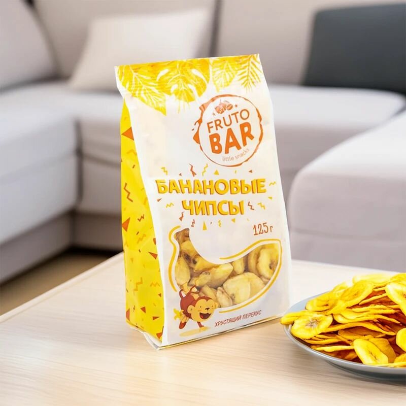 Банановые чипсы, 4 штуки по 125 грамм, отличается насыщенным вкусом и питательностью