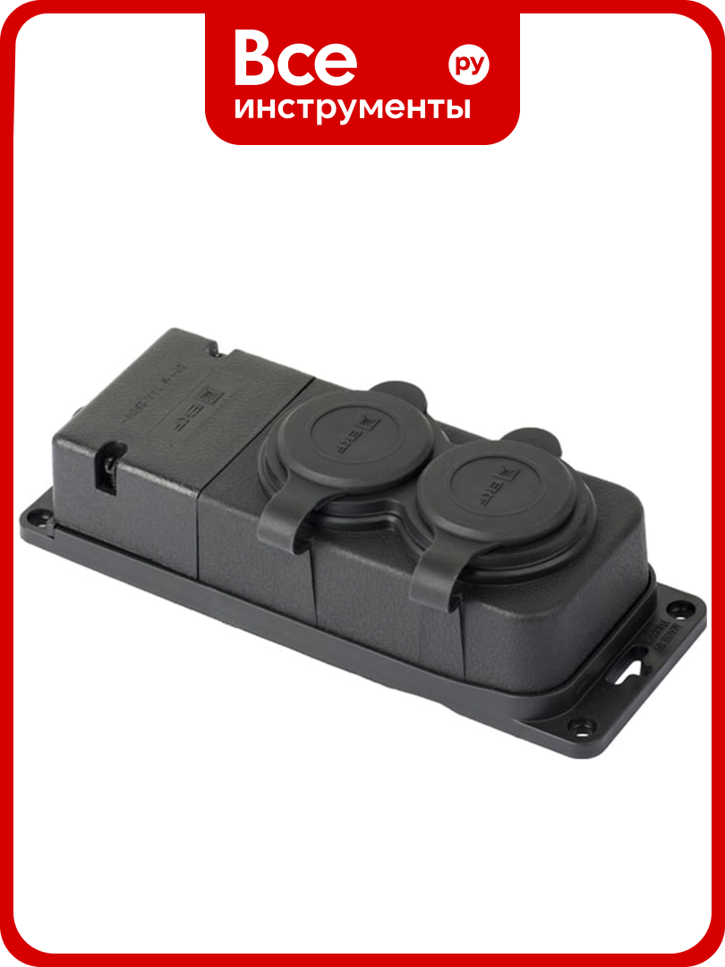 Двухместная силовая розетка EKF каучуковая, 230 В, 2‑пиновая с PE, IP44, черный цвет, серия