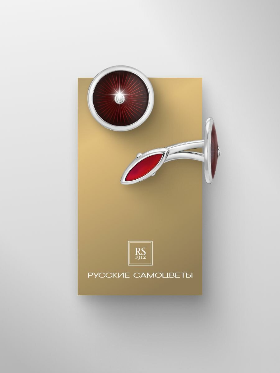Запонки Русские Самоцветы, 925 проба, бриллиант
