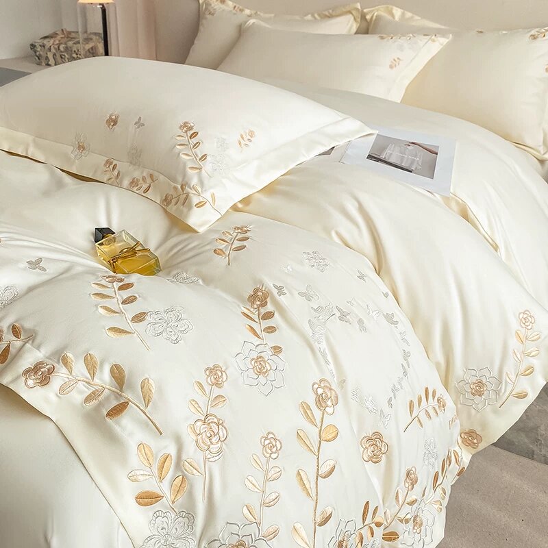 Комплект постельного белья Crystal Home Textiles класса люкс из 100% хлопка, 120 нитей, с цветочной вышивкой, 4