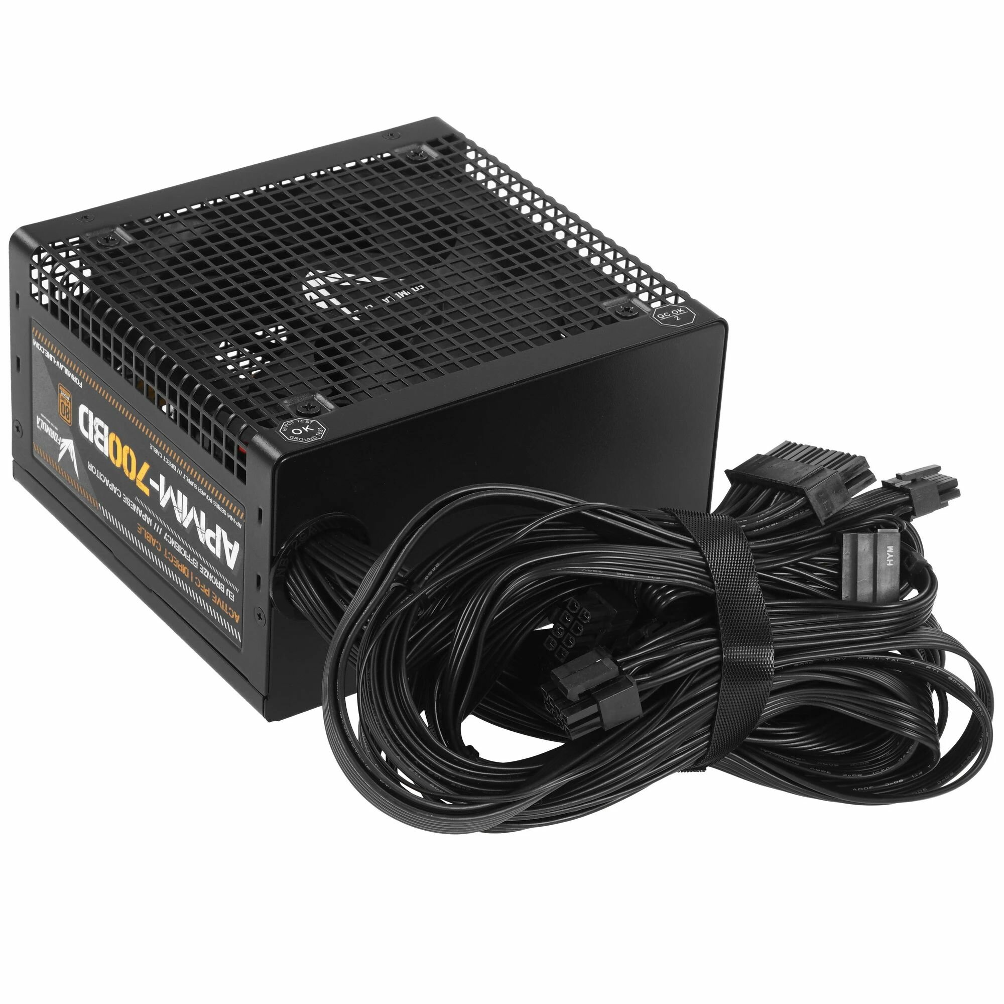 Блок питания Formula APMM-700BD 80 Plus Bronze (APMM-700BD) черный - ATX 20+4 пин, 4 pin + 4 pin x2 CPU, 6 SATA, 4 x 6+2 pin, 12vhpwr (12+4pin) PCI-E