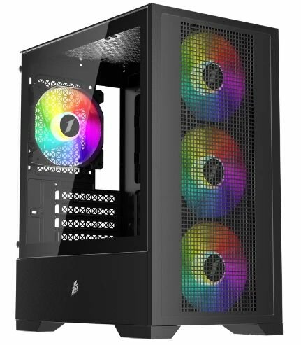 Компьютерный корпус 1STPLAYER Go2 (Go2-BK-4F7) черный - Mini Tower, Micro-ATX, USB 2.0 Type-A, USB 3.2 Gen 1 Type-A