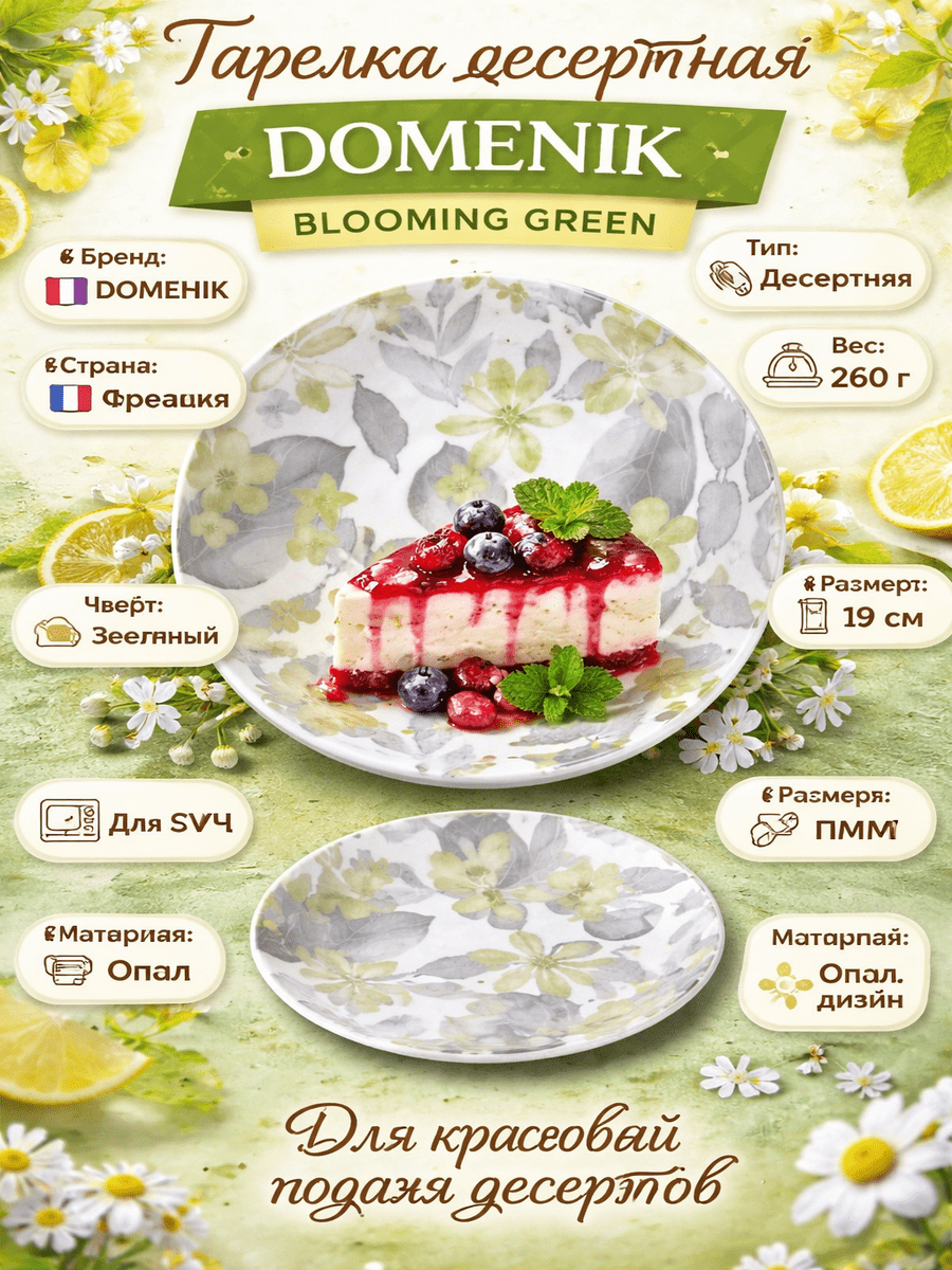 Тарелка десертная Domenik Blooming Green, 19см