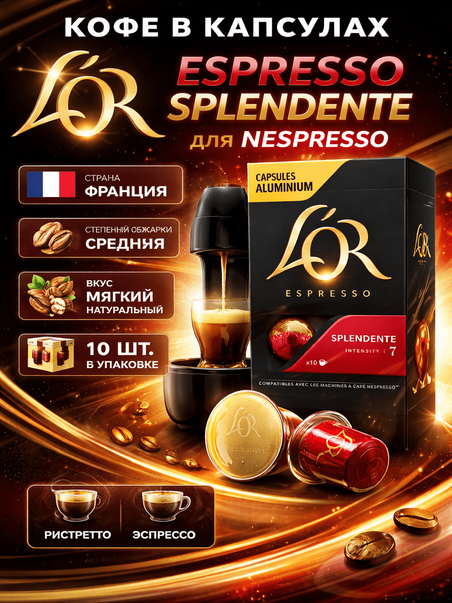 Кофе в капсулах L’or Эспрессо Спленденте для кофемашин Nespresso 10шт, 52г