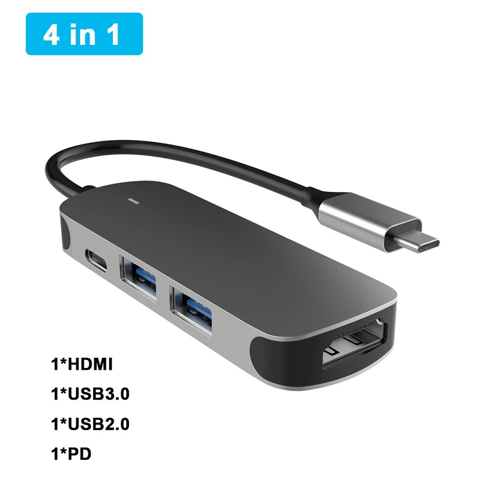 USB C концентратор 4 в 1 с HDMI, USB 3.0, USB 2.0, PD