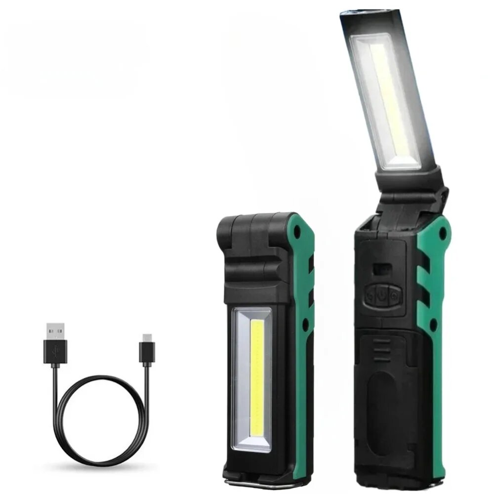 Фонарь COB LED 3800 Лм, зеленый, USB, Black Green
