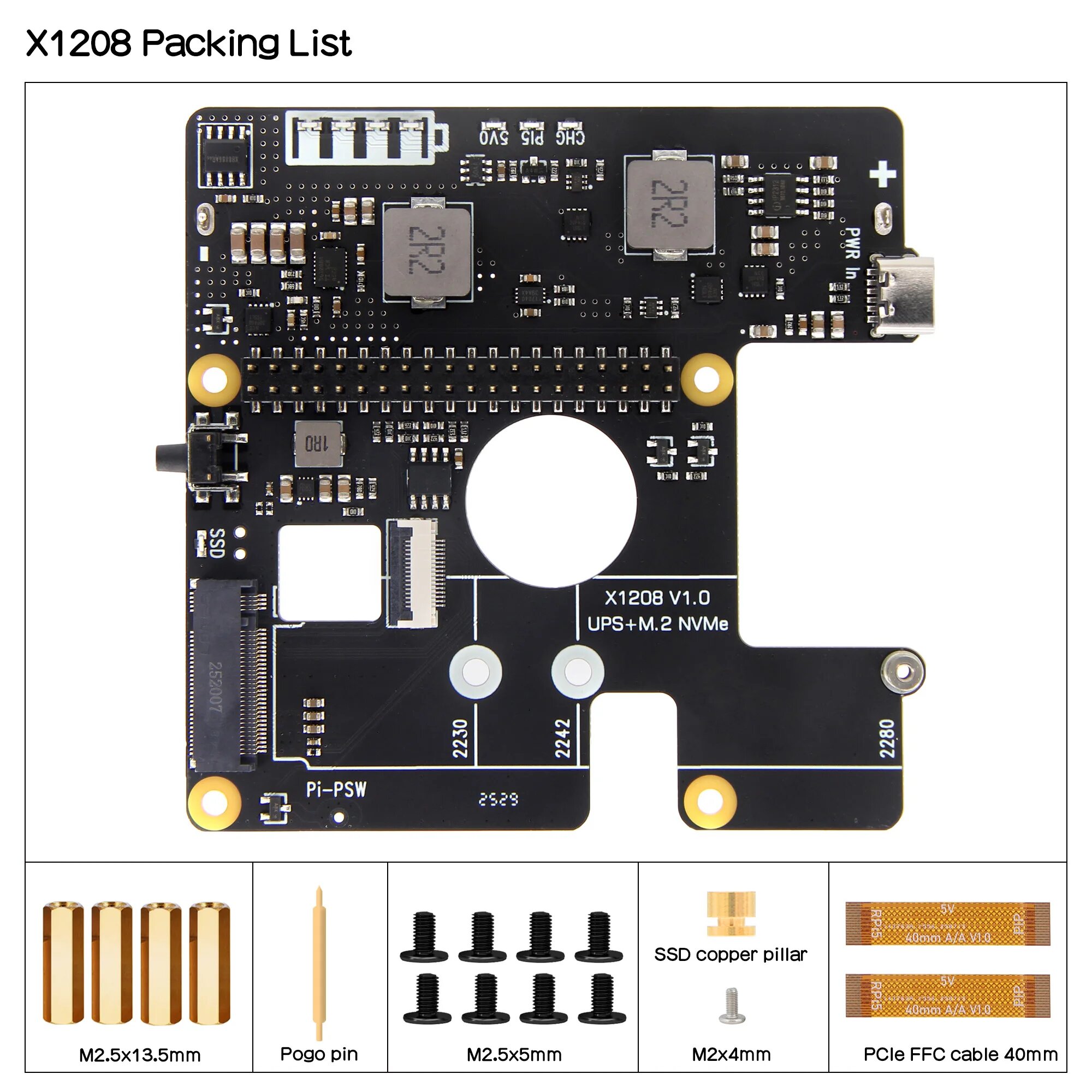 Geekworm X1208 V1.0 UPS Hat для Raspberry Pi 5