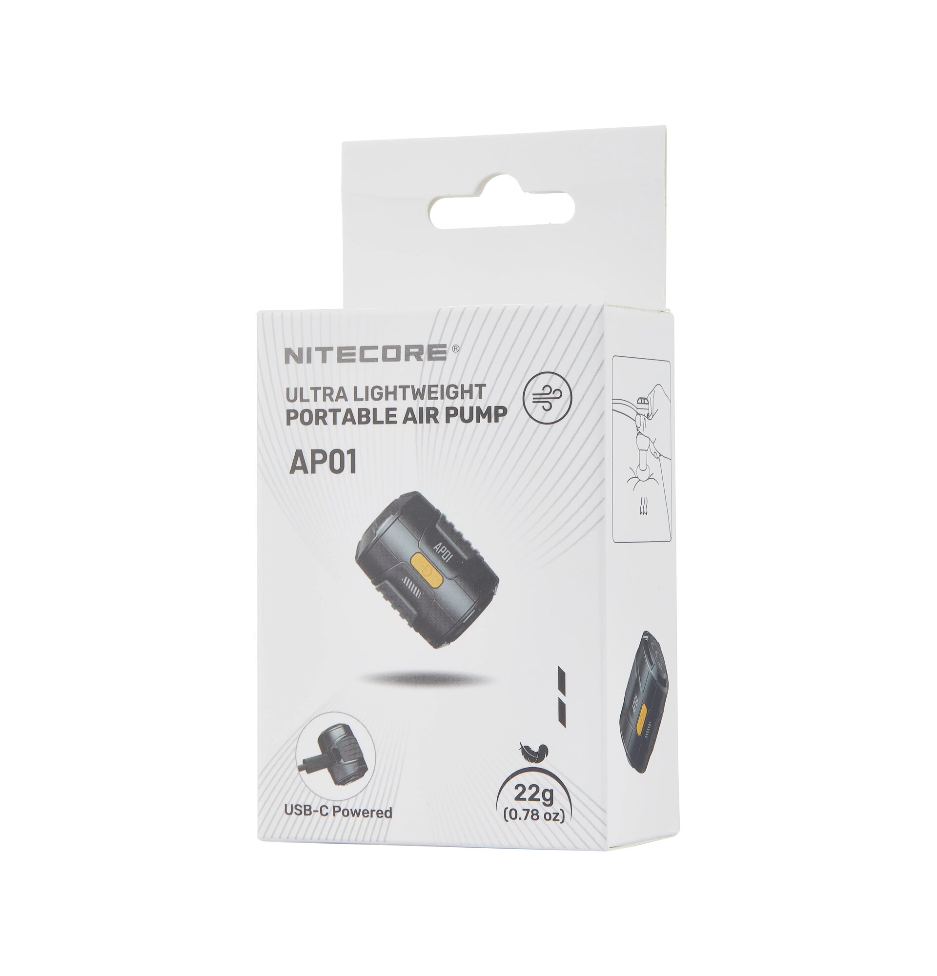 NITECORE AP01: Ультралегкий портативный воздушный насос (22 г) с питанием от USB-C для надувания и сдувания для сверхлегких приключений на природе