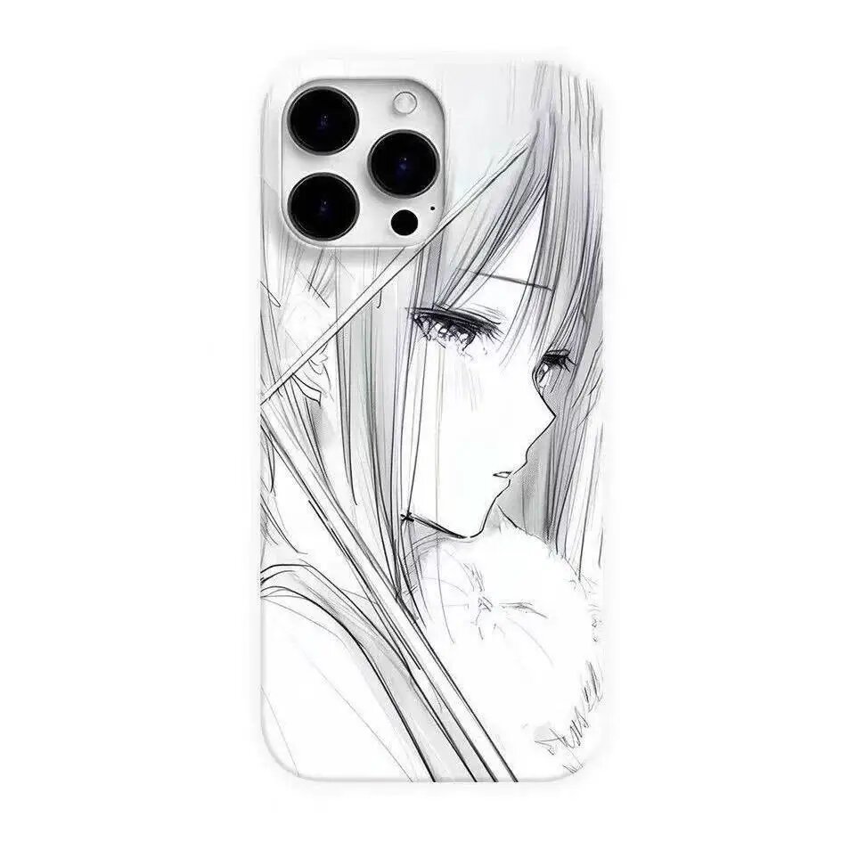Чехол для телефона с аниме-девушкой в меланхоличном стиле для iPhone 16, 15, 14, 12, 13, 11 Pro Max, XR, XS MAX, 7, 8 PLUS, MINI, Y2K, японский дизайн — фото 1
