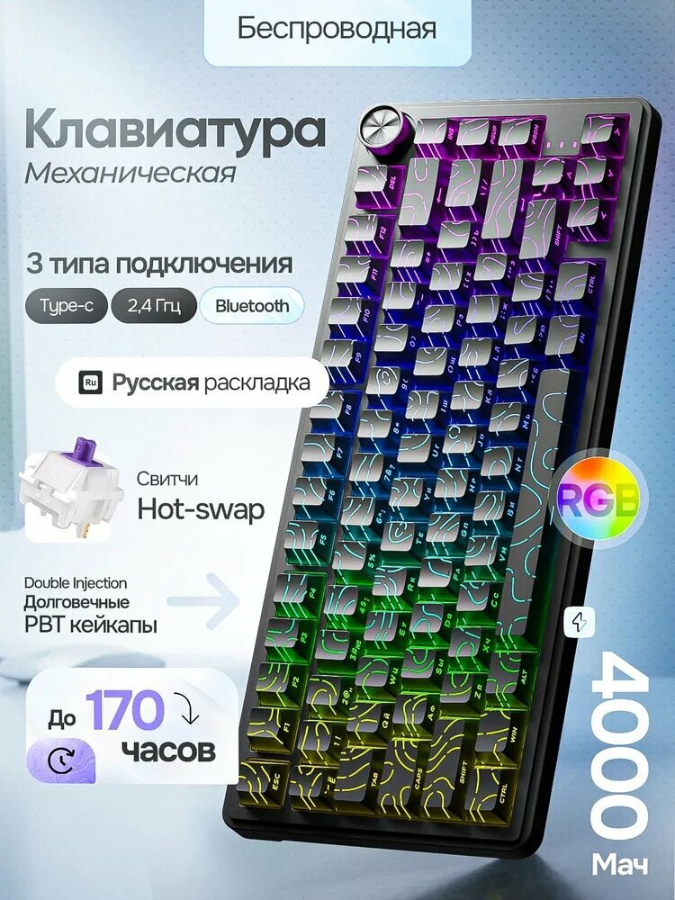 Беспроводная механическая клавиатура русская раскладка / Игровая клавиатура механическая