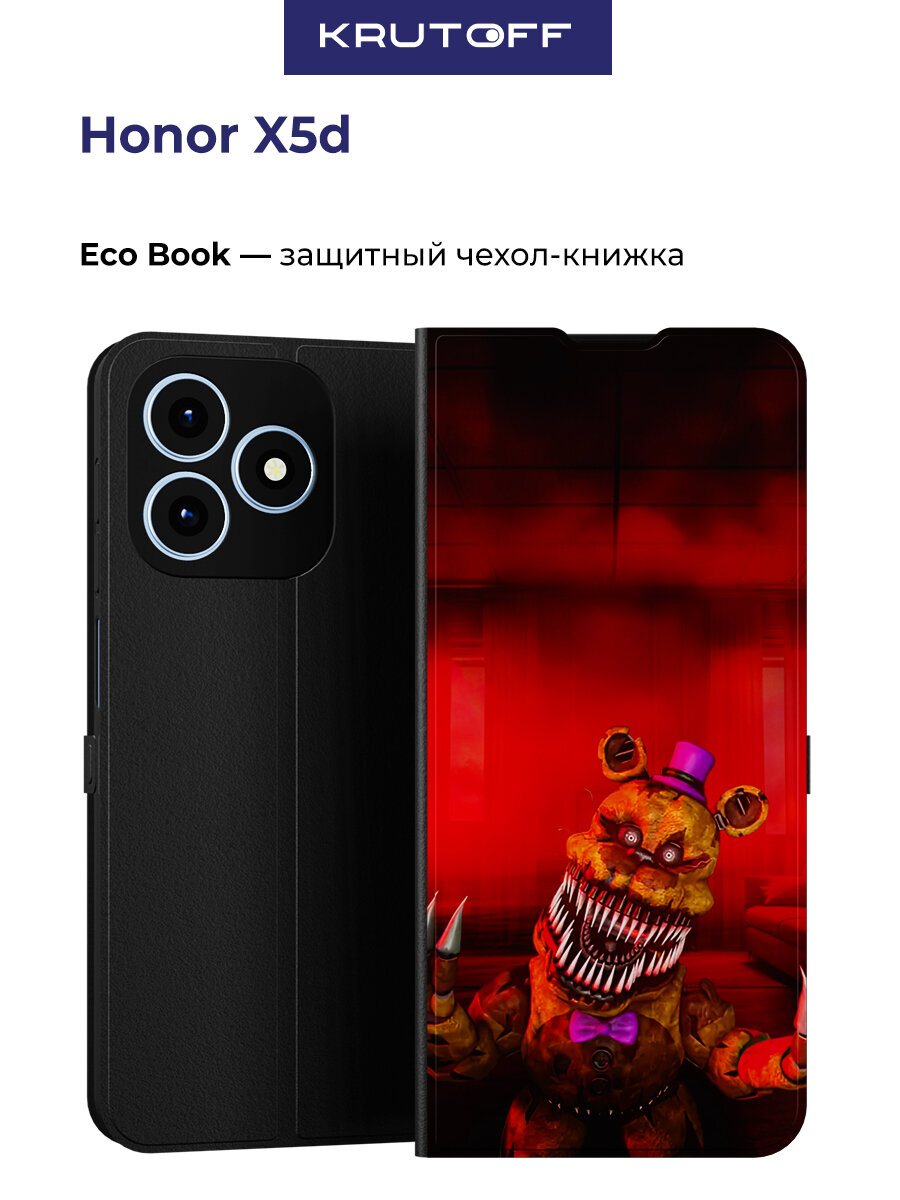 Чехол-книжка Krutoff Eco Book для Honor X5d фнаф - Фредди атакует (черный)