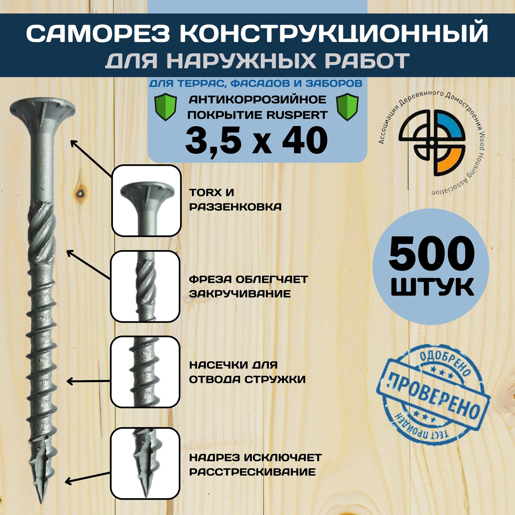 Саморез HIMTEX 3,5*40 для наружных работ антикоррозийное покрытие RUSPERT