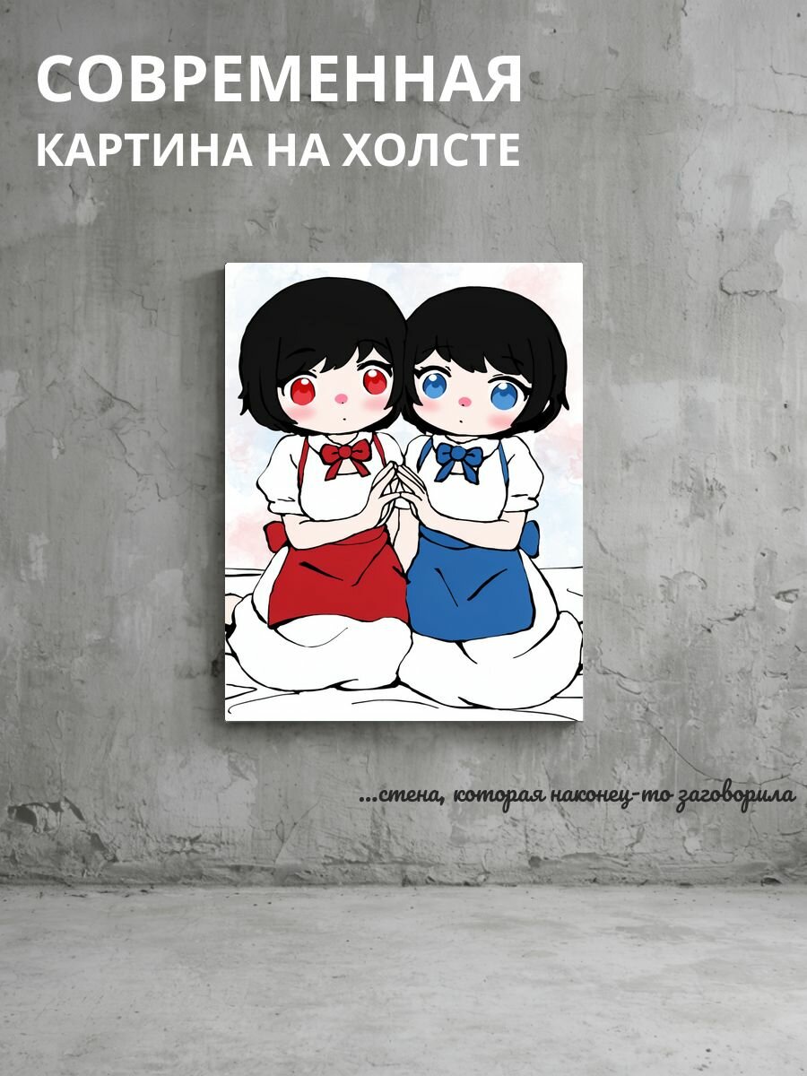 Картина на холсте Две девушки в бантах 20x30 см