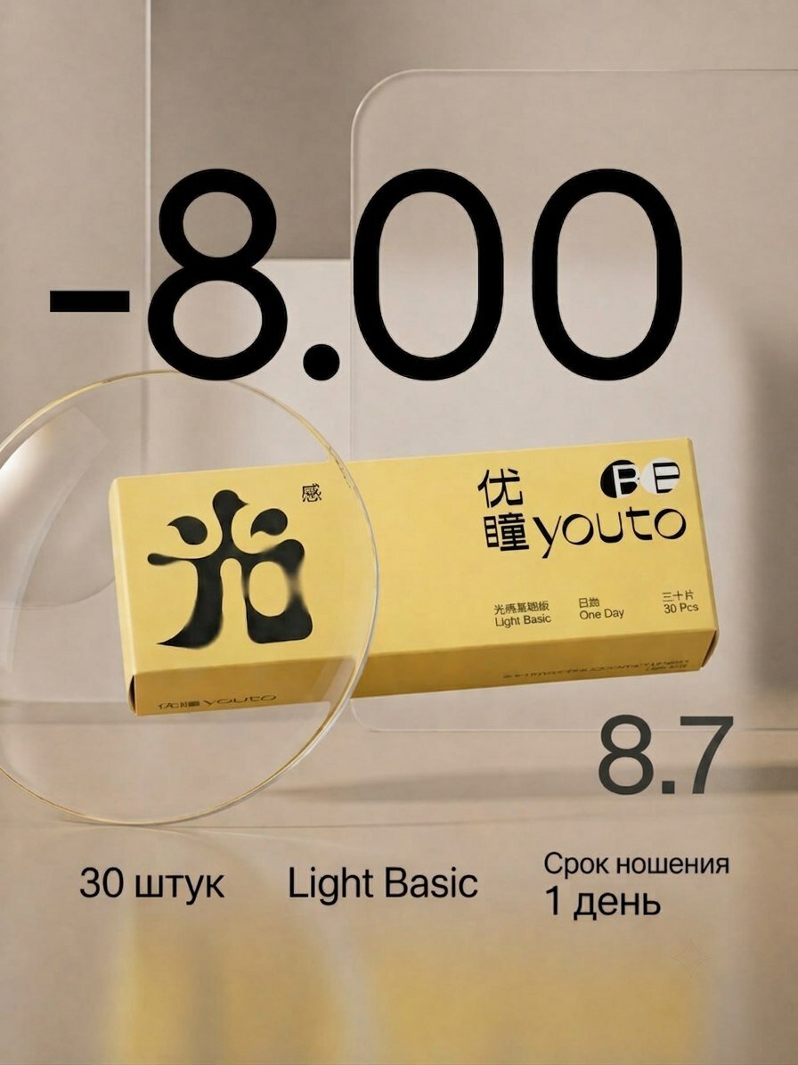 YOUTO 30 шт. Линзы контактные гидрофильные "Light Basic"Защита от синего света, однодневные