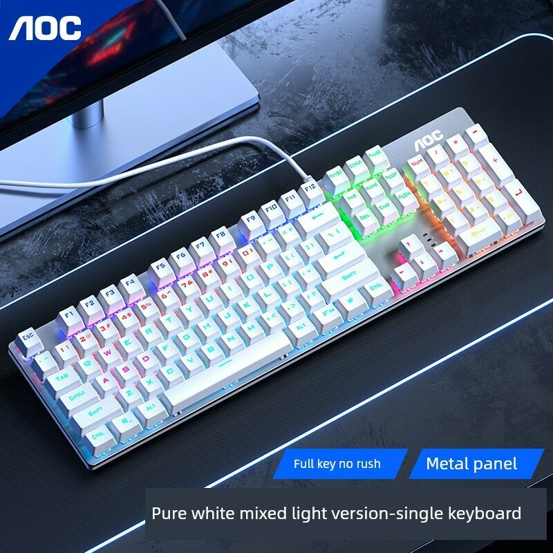 AOC Механическая игровая клавиатура с черными переключателями, белый RGB подсветка, 2-компонентный набор (клавиатура и
