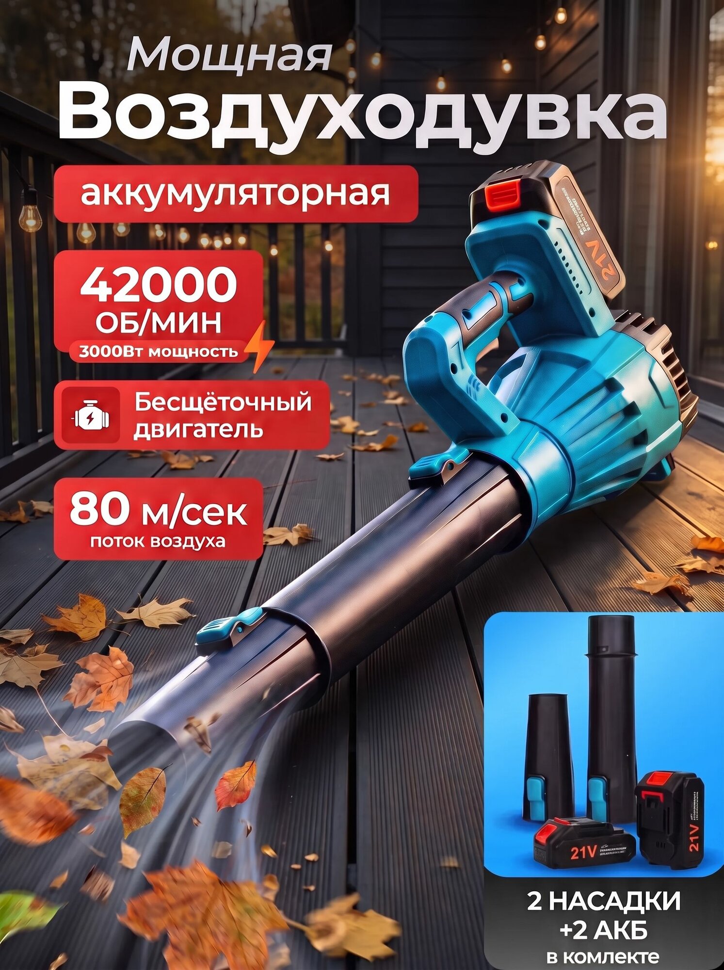 Воздуходувка аккумуляторная мощная, ветродуйка садовая