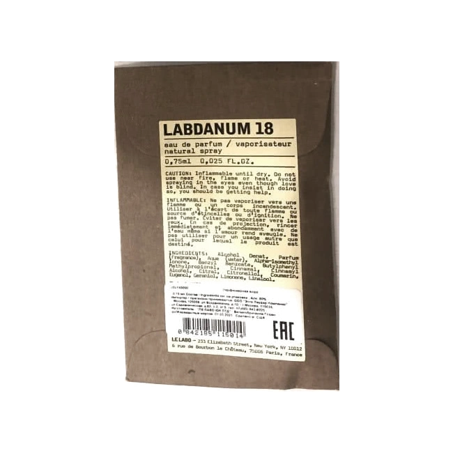 Миниатюра парфюмерной воды Ле Лабо Лабданум 18 / Le Labo Labdanum 18 сэмпл 0.75 мл