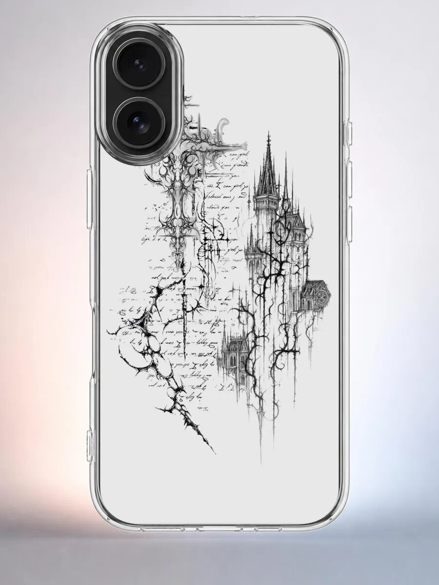 Чехол iPhone 16 готический собор силиконовый прозрачный
