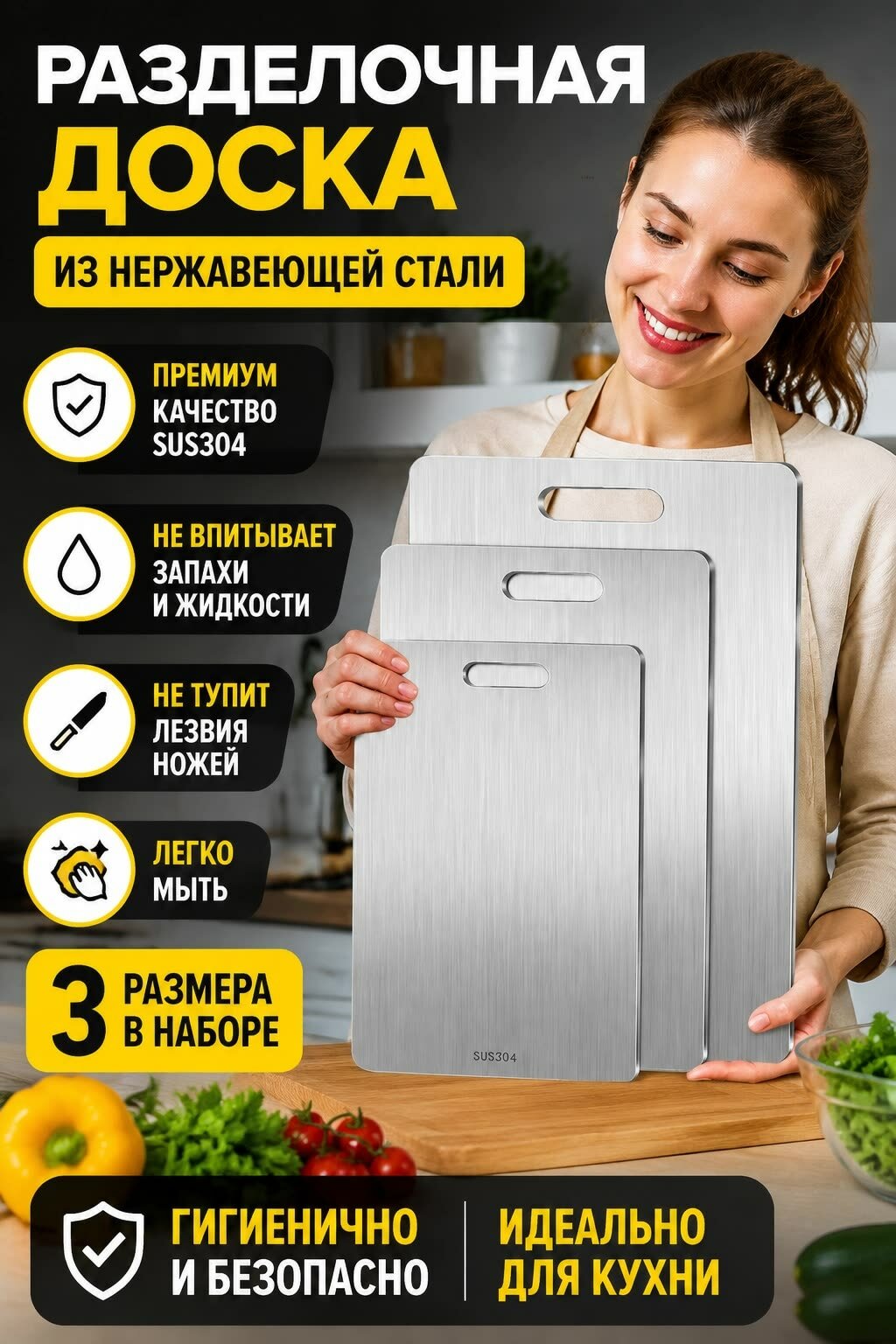 Сервировочная доска, нержавеющая сталь, двусторонний, для дома противоскользящий минималистичный