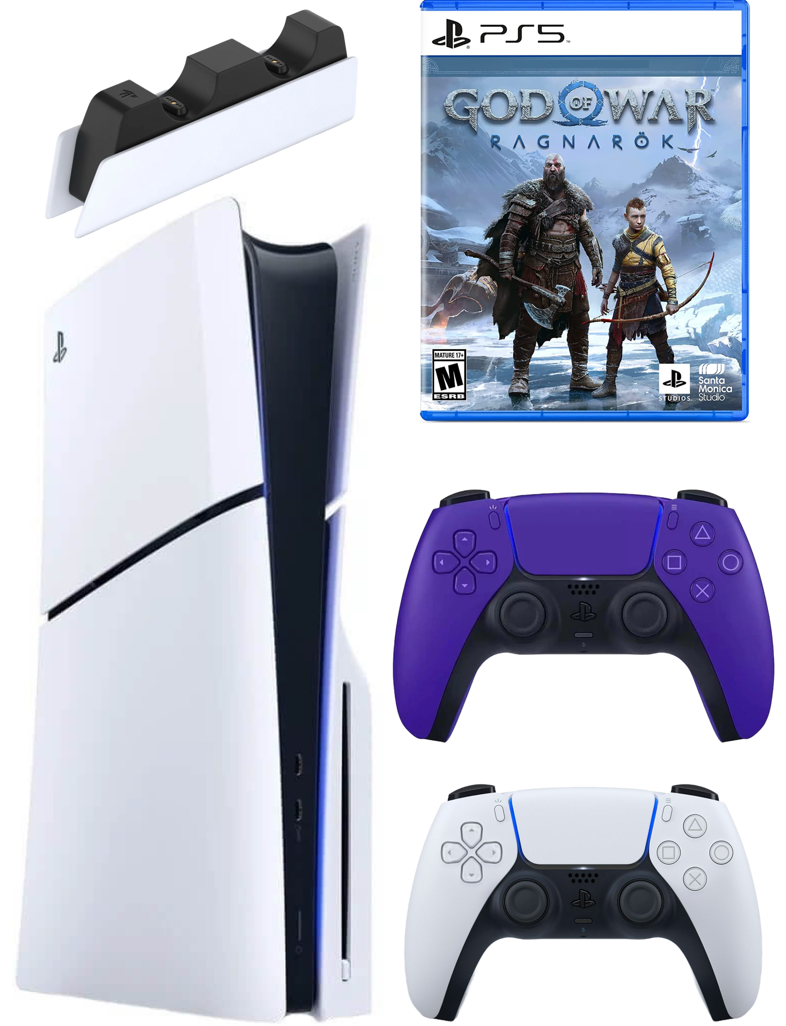 Игровая приставка Sony PS 5 Slim,1ТБ(с дисководом) +2-ой геймпад+Зарядная станция+God Of War Ragnarok