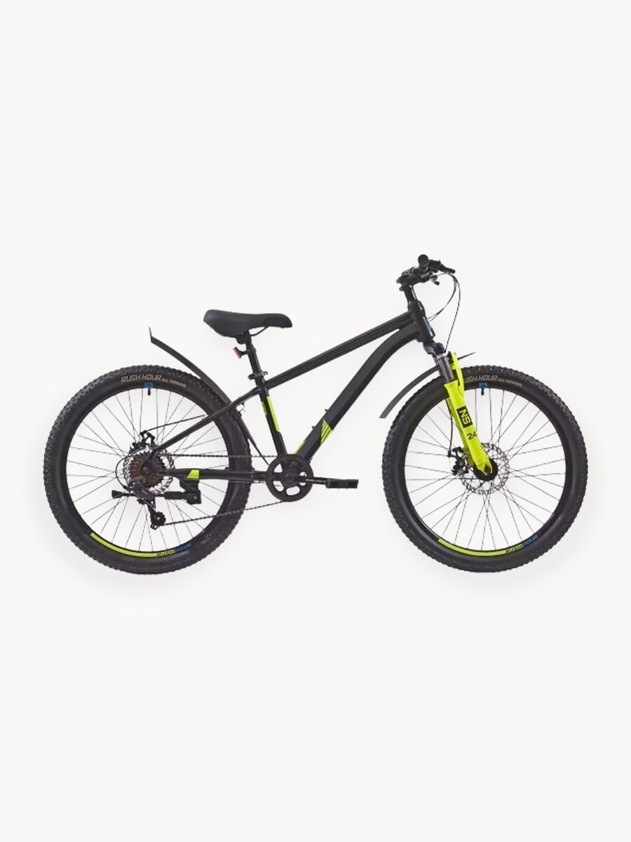 Подростковый велосипед Rush Hour 24" RX 405 DISC ST черный, рама 13" (6 скоростей)