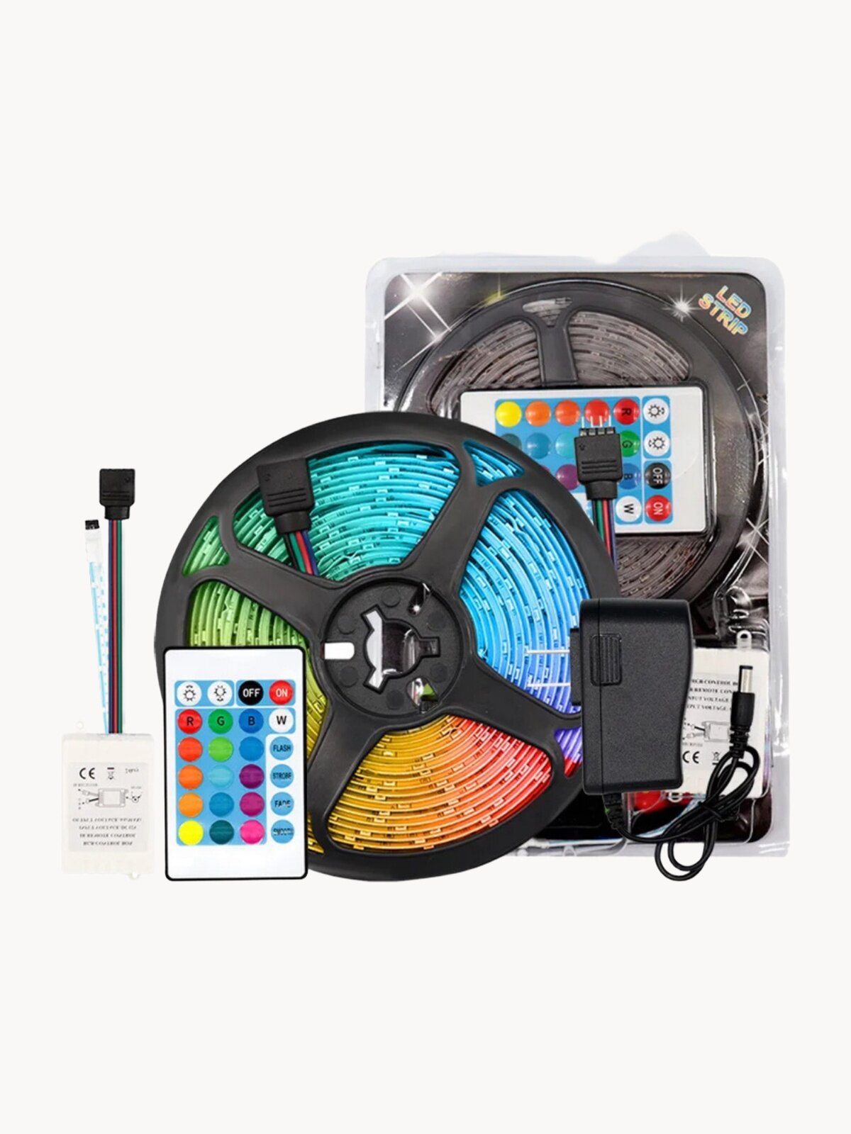 Светодиодная лента 5050RGB цветная, SMD Лента 5 метров + пульт, блок питания,12w , 60 LEDS